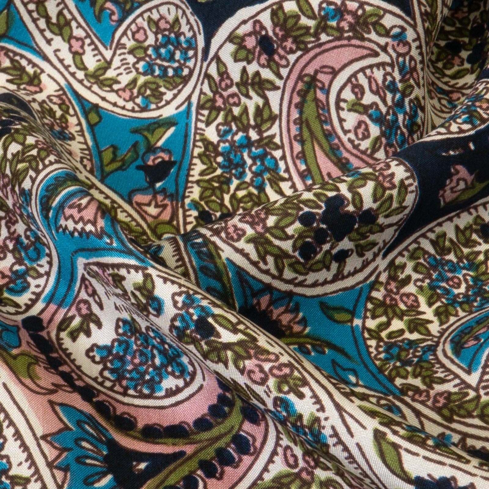 Taft, türkis, rosa, creme, grün, Paisley-Muster, grafisch gemustert ...