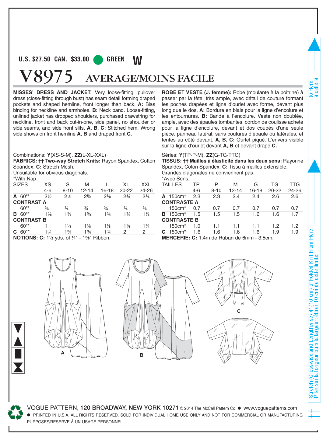 Einzelschnittmuster Vogue, Kleid, Jacke, große Größen, Grün - mahler.stoffe