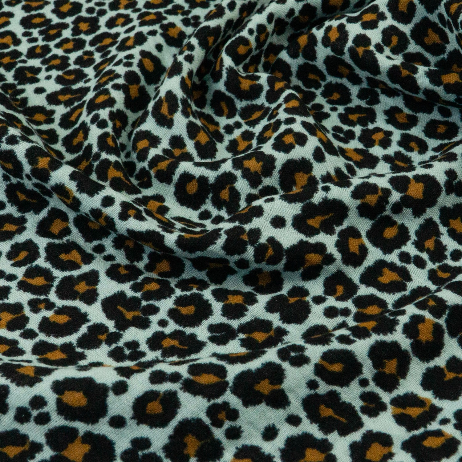 Baumwollstoff, Musselin, grünblau, braun, schwarz, Animal-Muster ...
