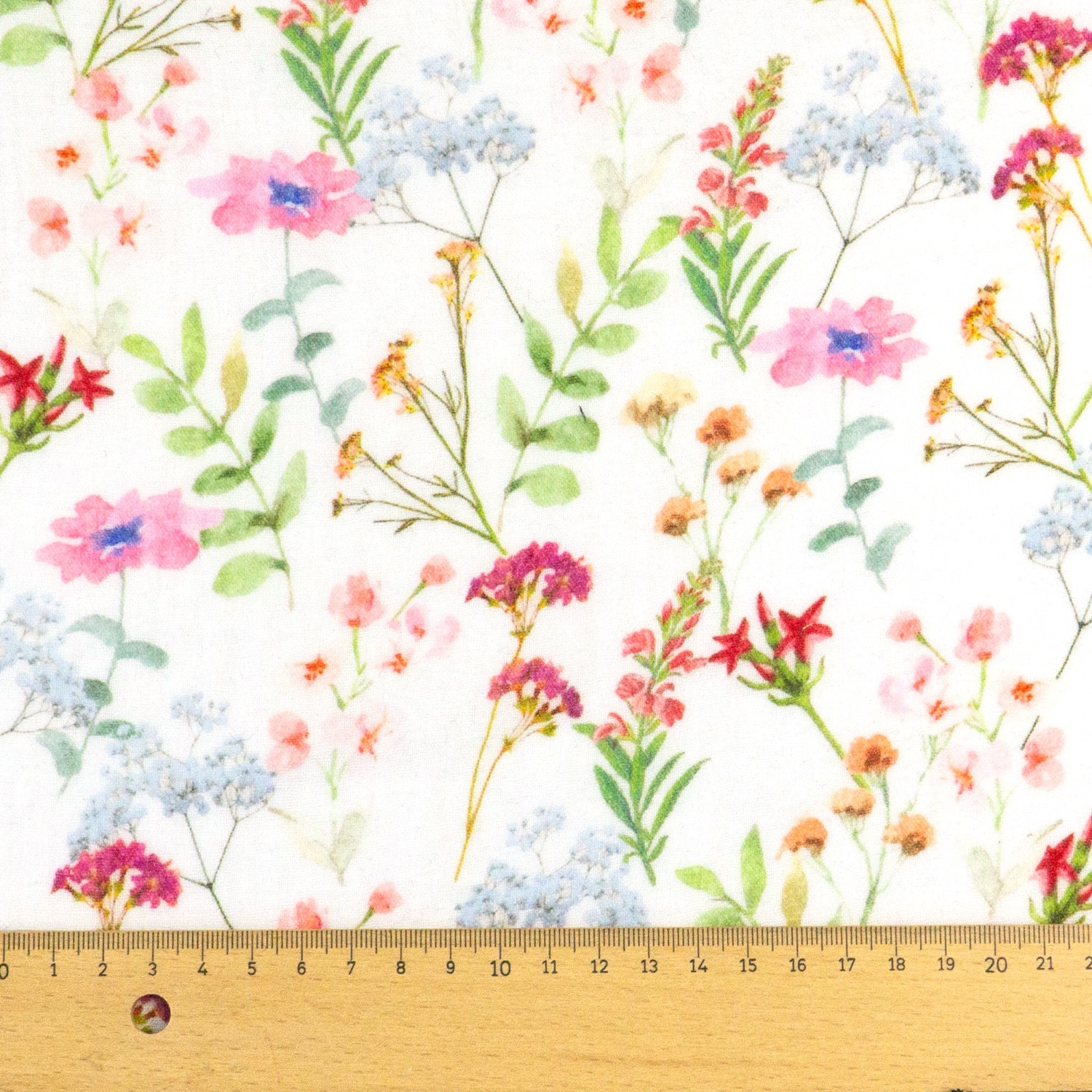 Baumwollstoff, Musselin, weiß, rosa, grün, florale Motive - mahler.stoffe
